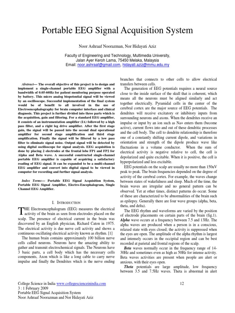 Portable EEG Signal Acquisition System | PDF | Electroencephalography | Neuron