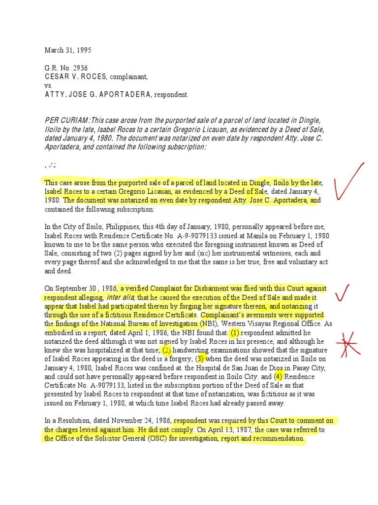 Roces Vs Aportadera-1 | Download Free PDF | Notary Public | U.S. Securities And Exchange Commission