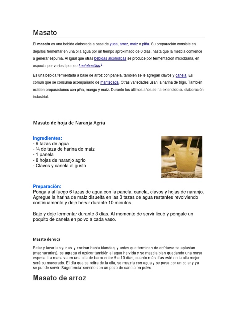 Preparación y recetas de masato | PDF | Maíz | Arroz
