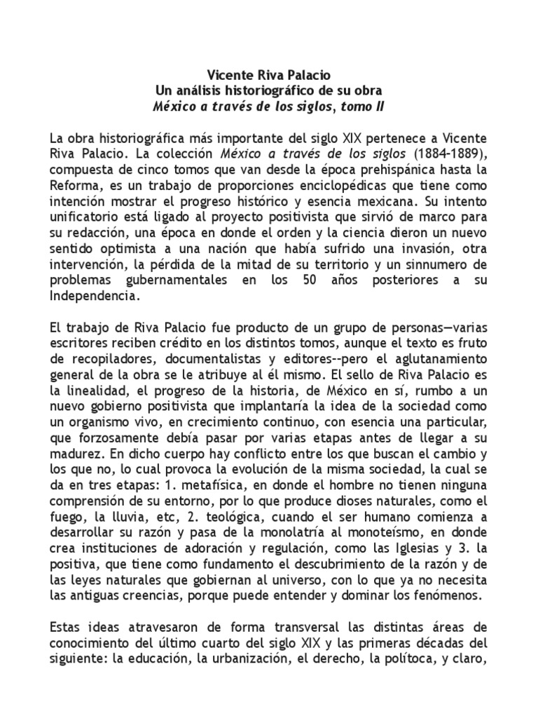 Vicente Riva Palacio. Un Análisis Historiográfico de Su Obra México A ...