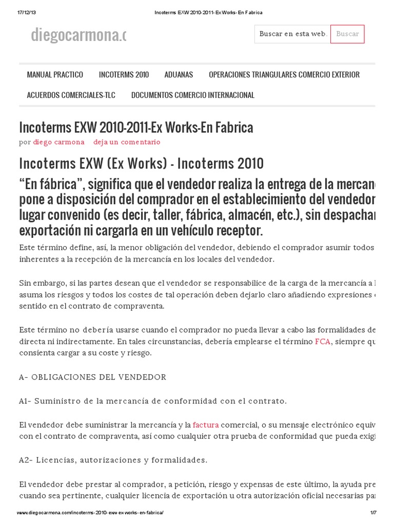 Incoterms EXW 2010-2011-Ex Works-En Fabrica | PDF | El comercio ...