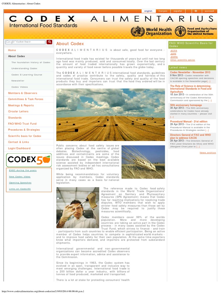CODEX Alimentarius - About Codex | PDF | Food Safety | World Trade ...