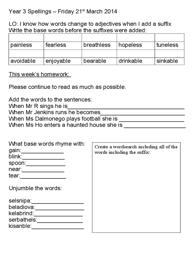 Year 3 Spellings Suffixes Week4 | PDF