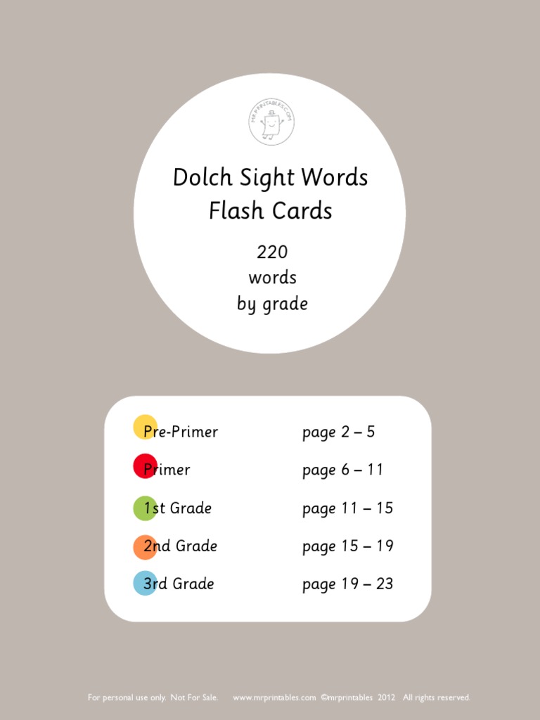 Mrprintables Dolch Words Color | PDF