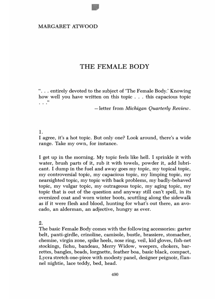Margaret Atwood - The Female Body | PDF
