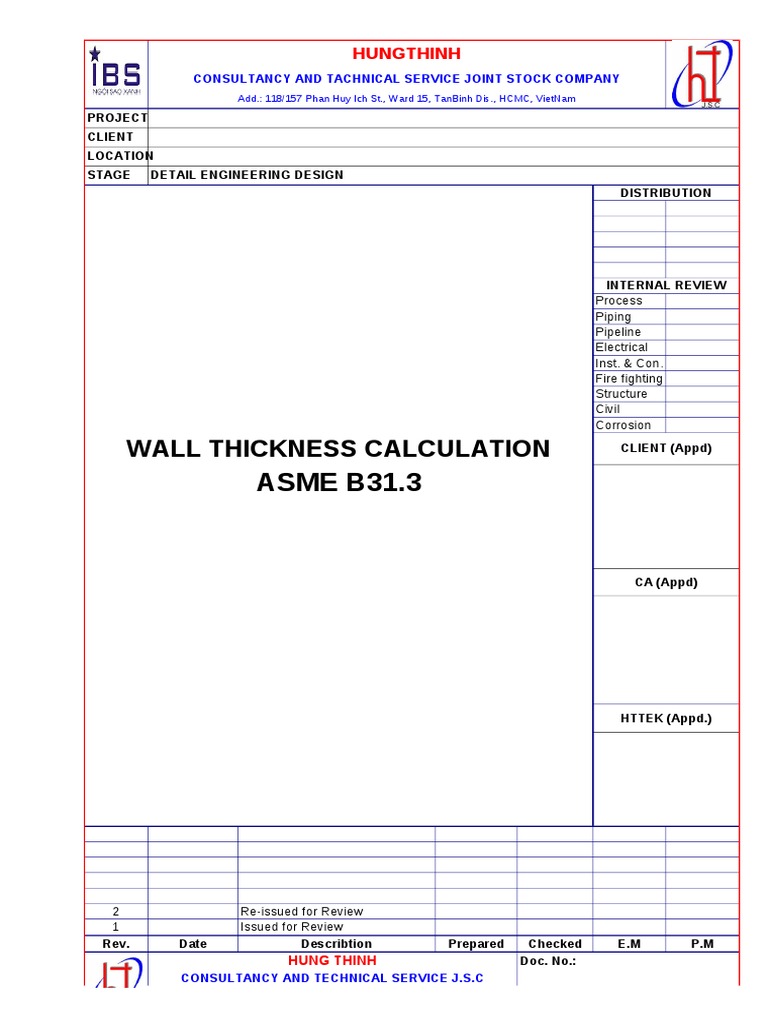 Wall Thickness Calculations for Various Piping Services Using ASME B31.3 Code | PDF
