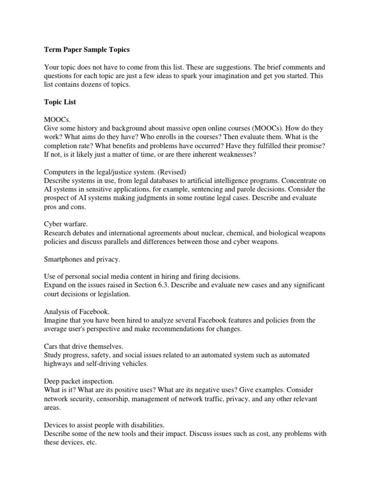 Term Paper Sample Topics | Privacy | Personally Identifiable Information