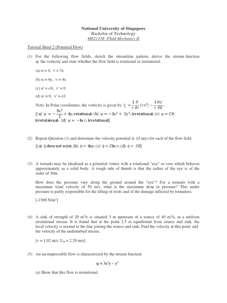 Potential Flow Analysis: Stream Functions, Vorticity, and Velocity Fields for Various Fluid ...