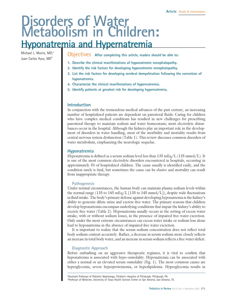 Disorders of Water Metabolism in Children-Hyponatremia and ...