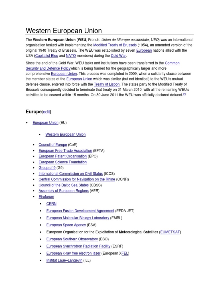 Western European Union | PDF | Western Europe | European Union