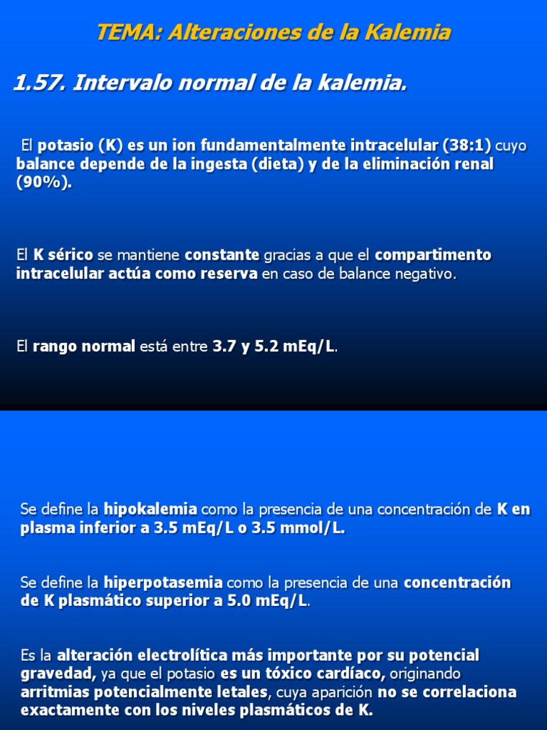 Alteraciones de Kalemia: Hipokalemia y Hiperpotasemia | PDF | Potasio ...