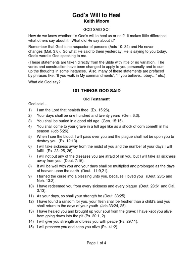 101 Things God Said About Healing | PDF | Acts Of The Apostles ...