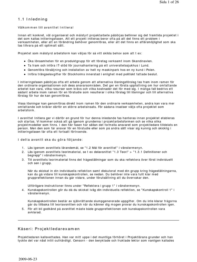 Praktisk Projektledning 1 20090623 | PDF