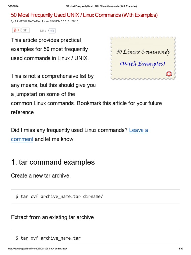 50 Most Frequently Used UNIX - Linux Commands (With Examples) | PDF ...