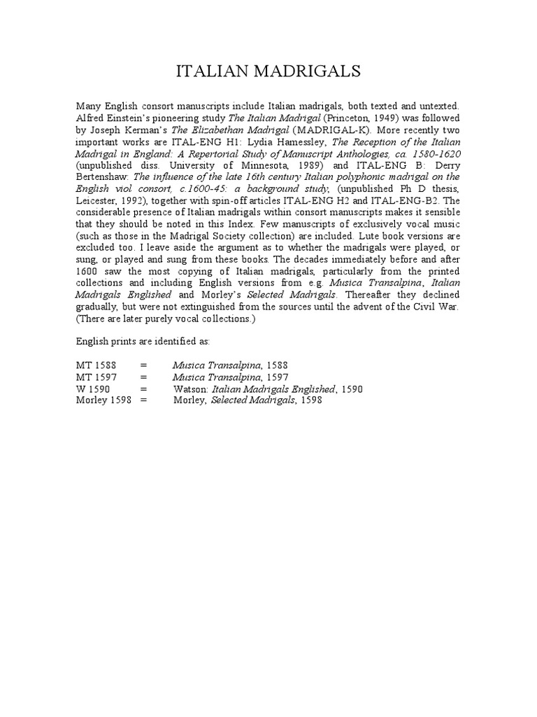 Italian Madrigals | PDF | Baroque Music | Classical Composers