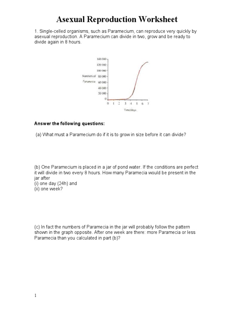 Asexual Reproduction Worksheet for Students | PDF