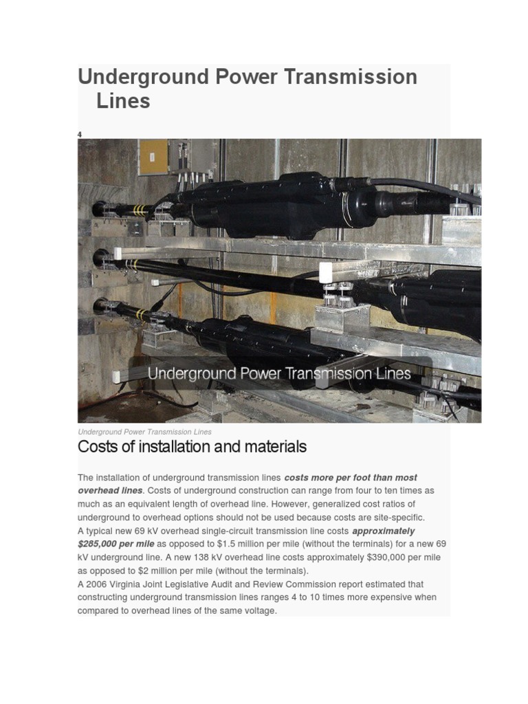 Underground Power Transmission Lines Costs and Installation Methods ...