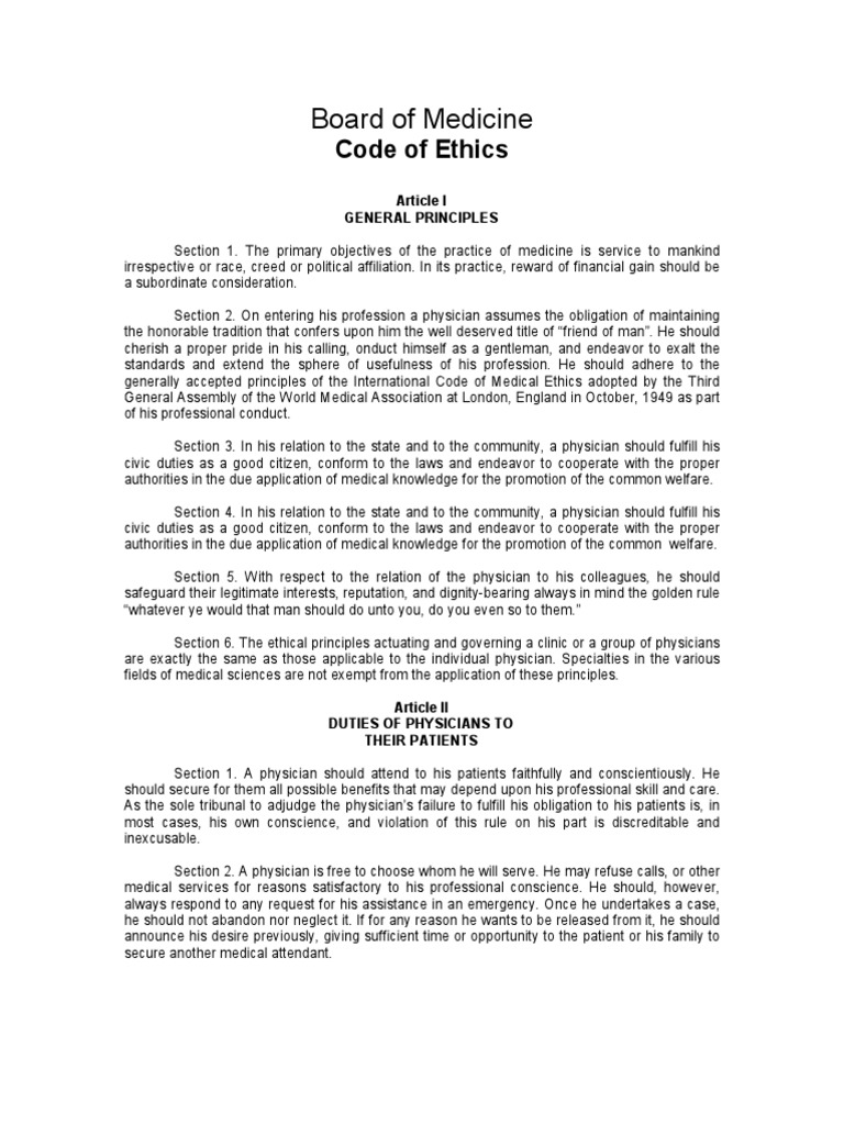 Medical Code of Ethics Overview | PDF | Physician | Medical Diagnosis