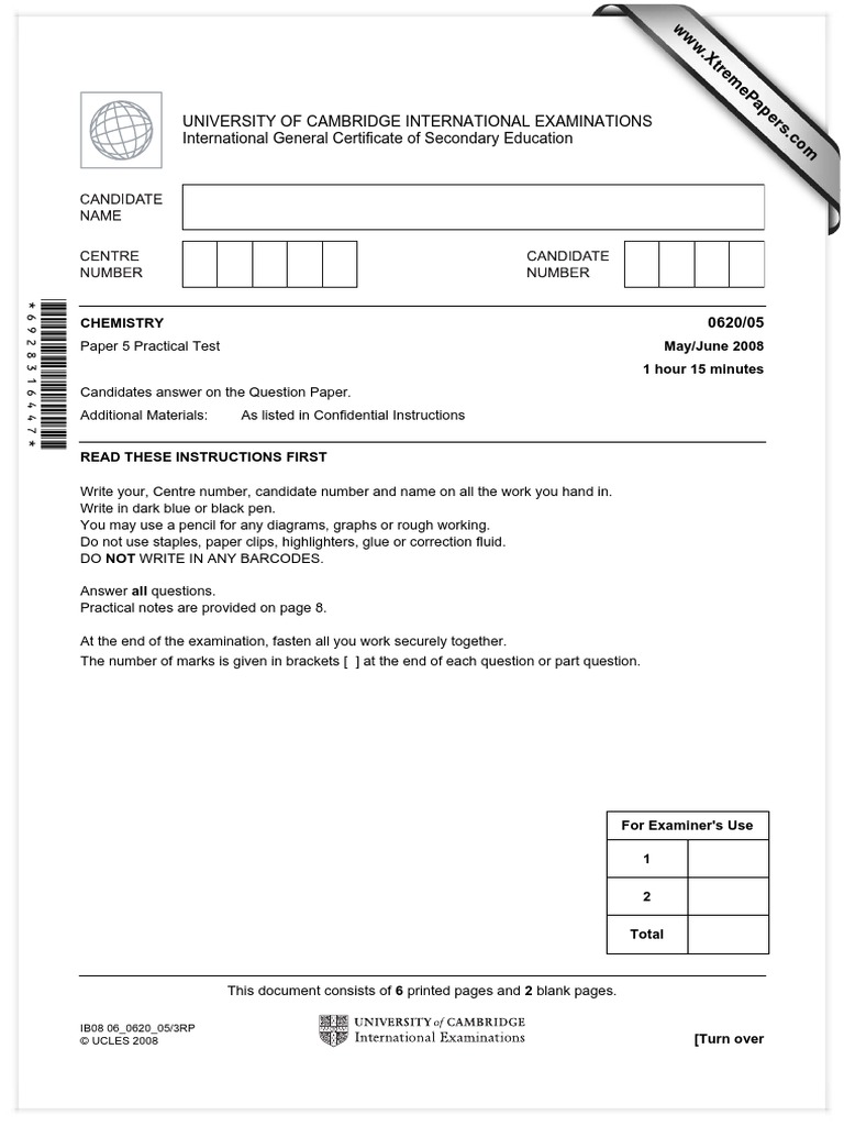 0620 - s08 - QP - 5 Past Paper | PDF | Solubility | Sets Of Chemical ...