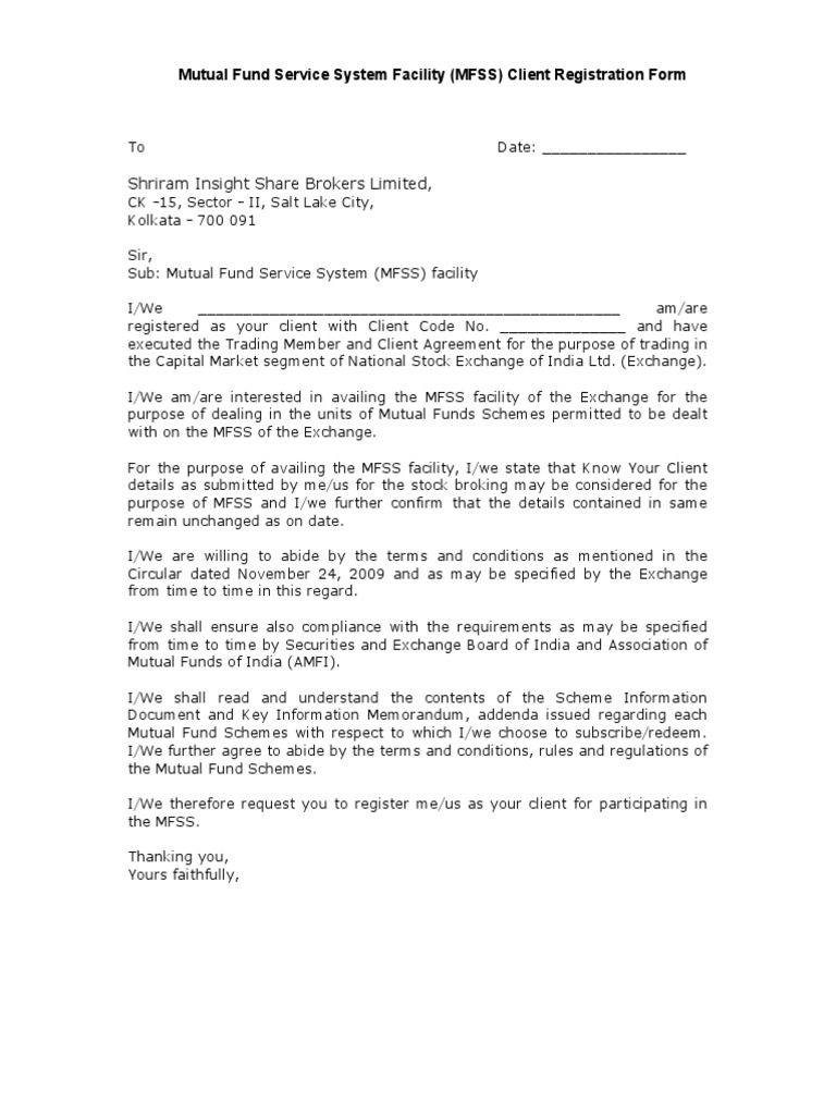Mutual Fund Service System Facility (MFSS) Client Registration Form ...