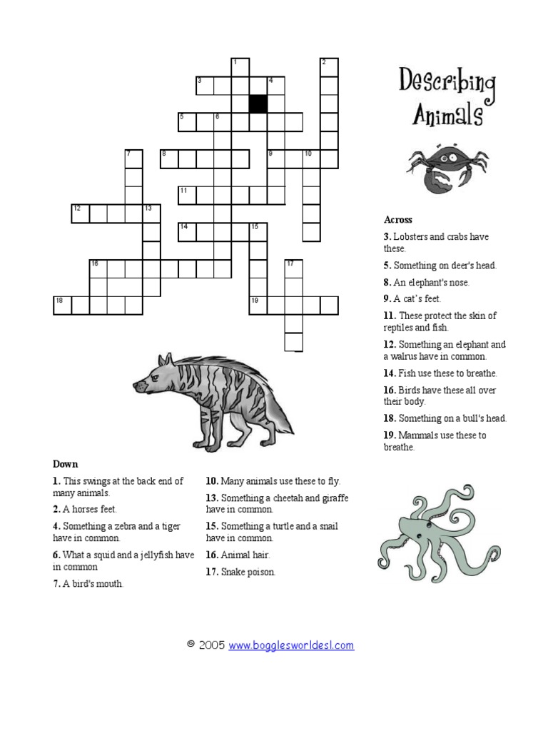 Describing Animals Crossword | PDF | Language Arts & Discipline