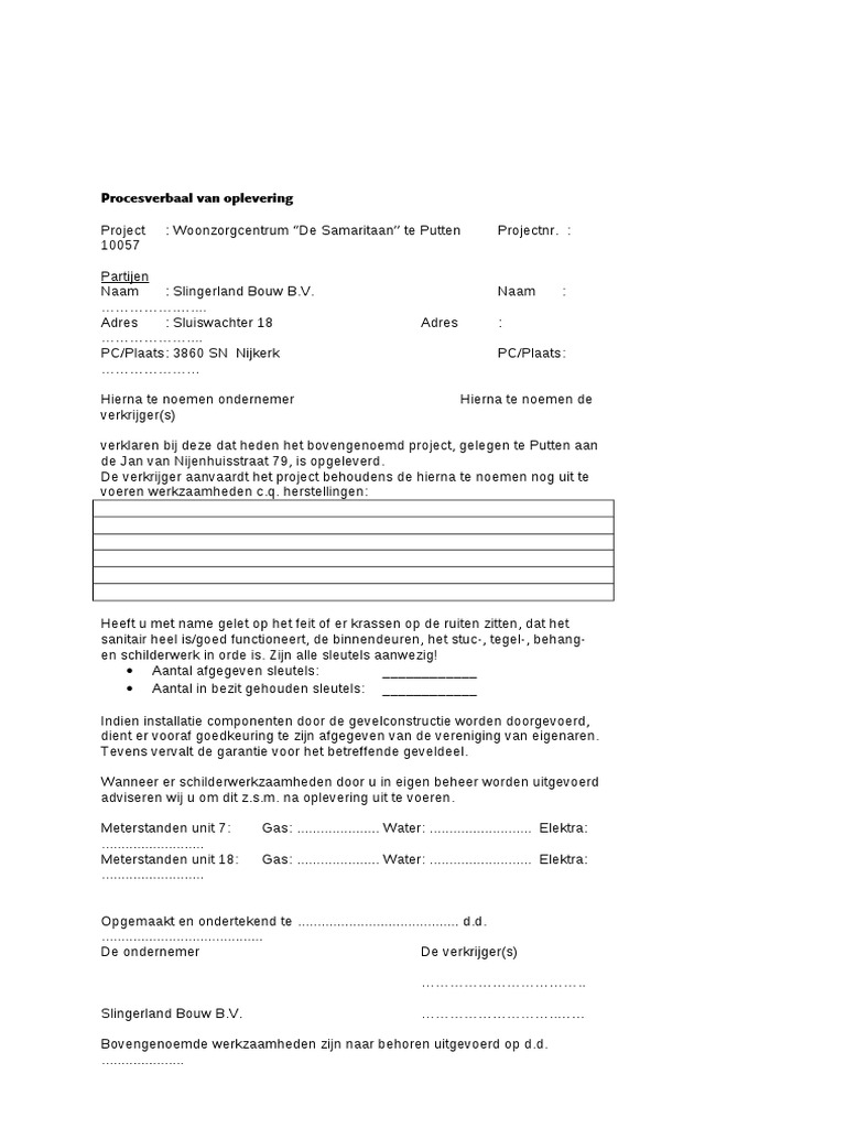 Procesverbaal Van Oplevering | PDF