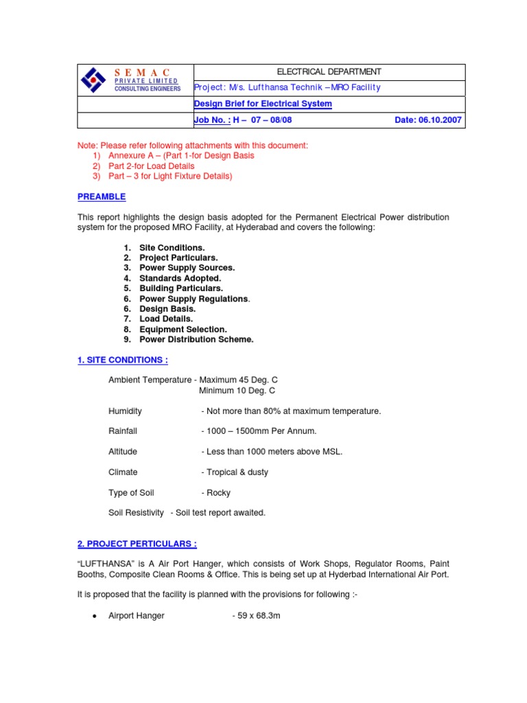 Design Brief On Electrical Distribution System Rev - Lufthansa | PDF ...