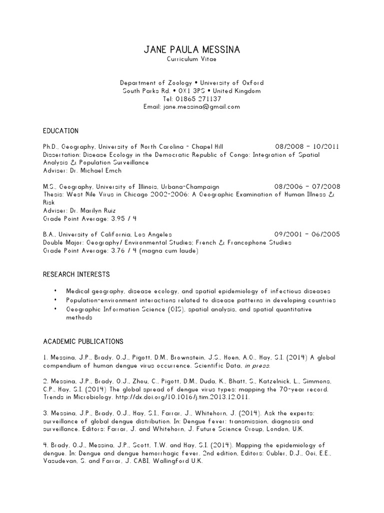 Academic CV: Disease Ecology Expert | PDF | Geography | Geographic ...
