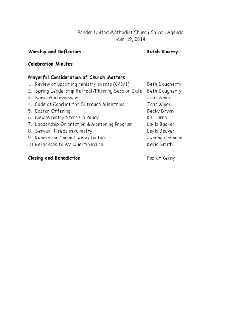 Church Council Agenda March 19, 2014 | PDF