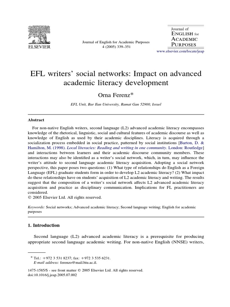 EFL Writers' Social Networks and Literacy | PDF | Second Language ...
