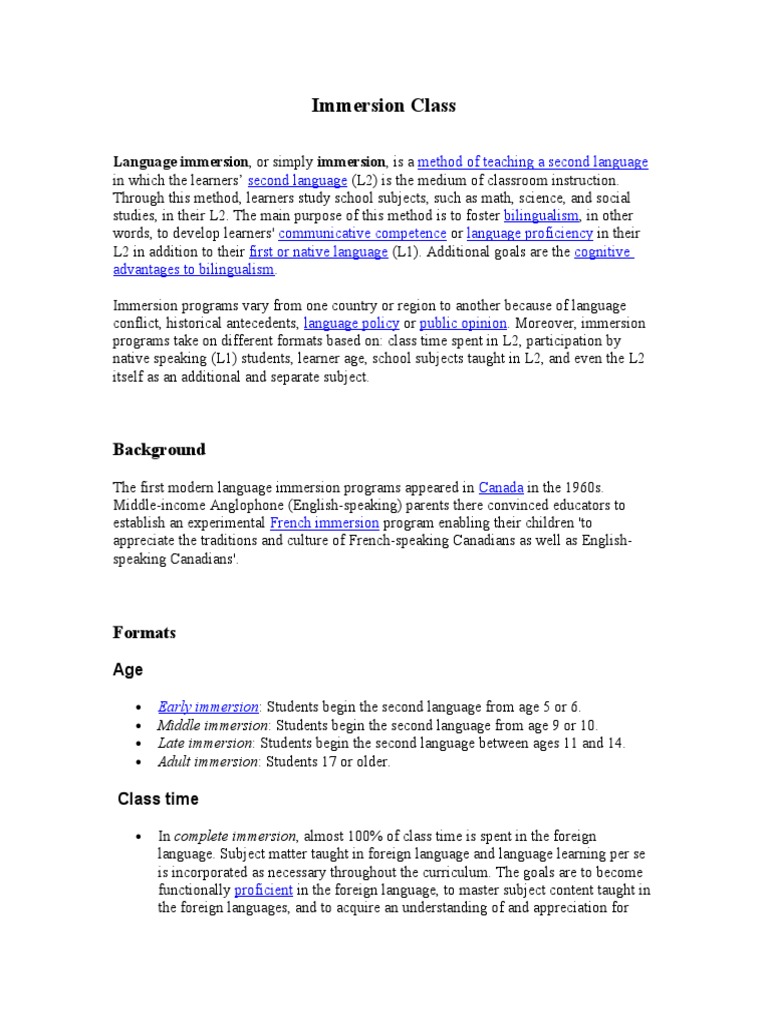 Immersion Class | PDF | Second Language | Teaching