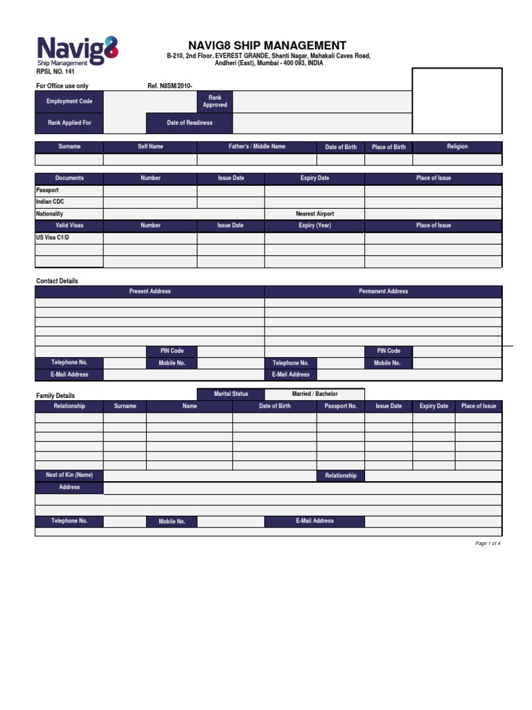 Navig8 Ship Management Application Form | PDF | Oil Tanker | Ships