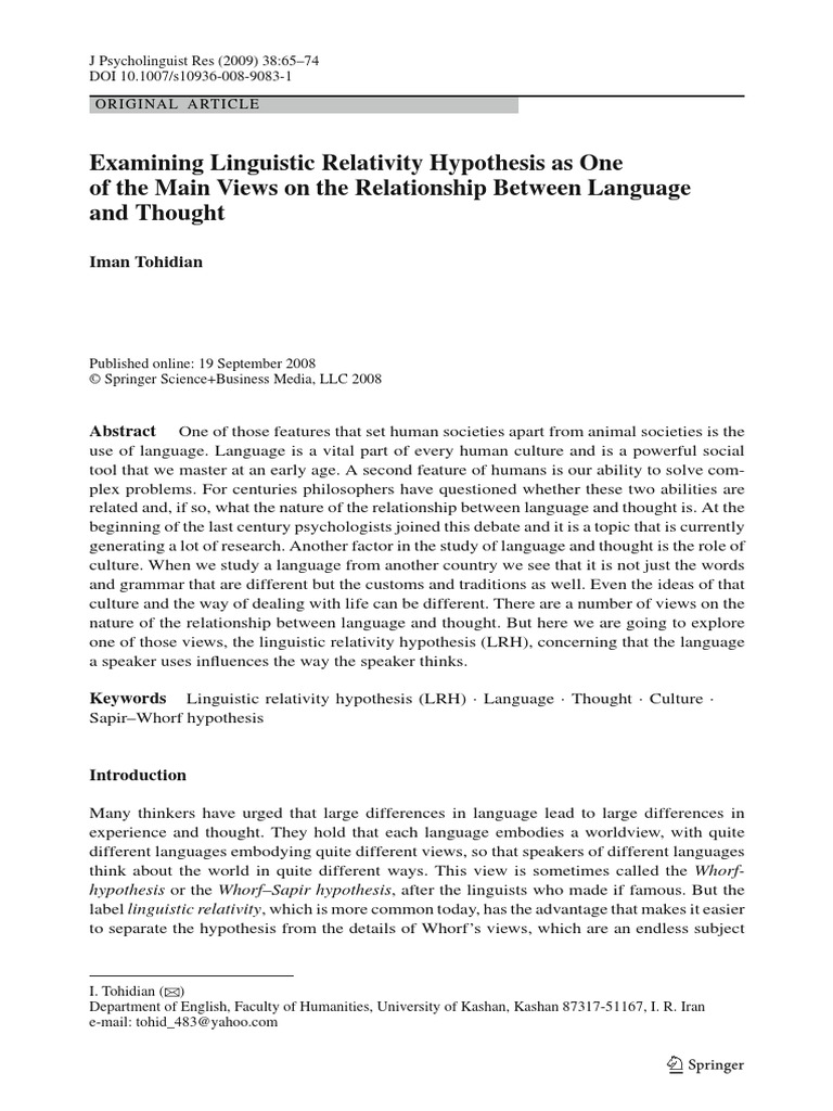 Examining Linguistic Relativity Hypothesis | PDF | Thought | Knowledge