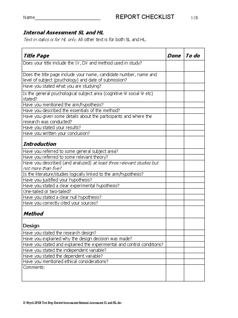 IB Psychology IA checklist | Statistical Hypothesis Testing | Statistics