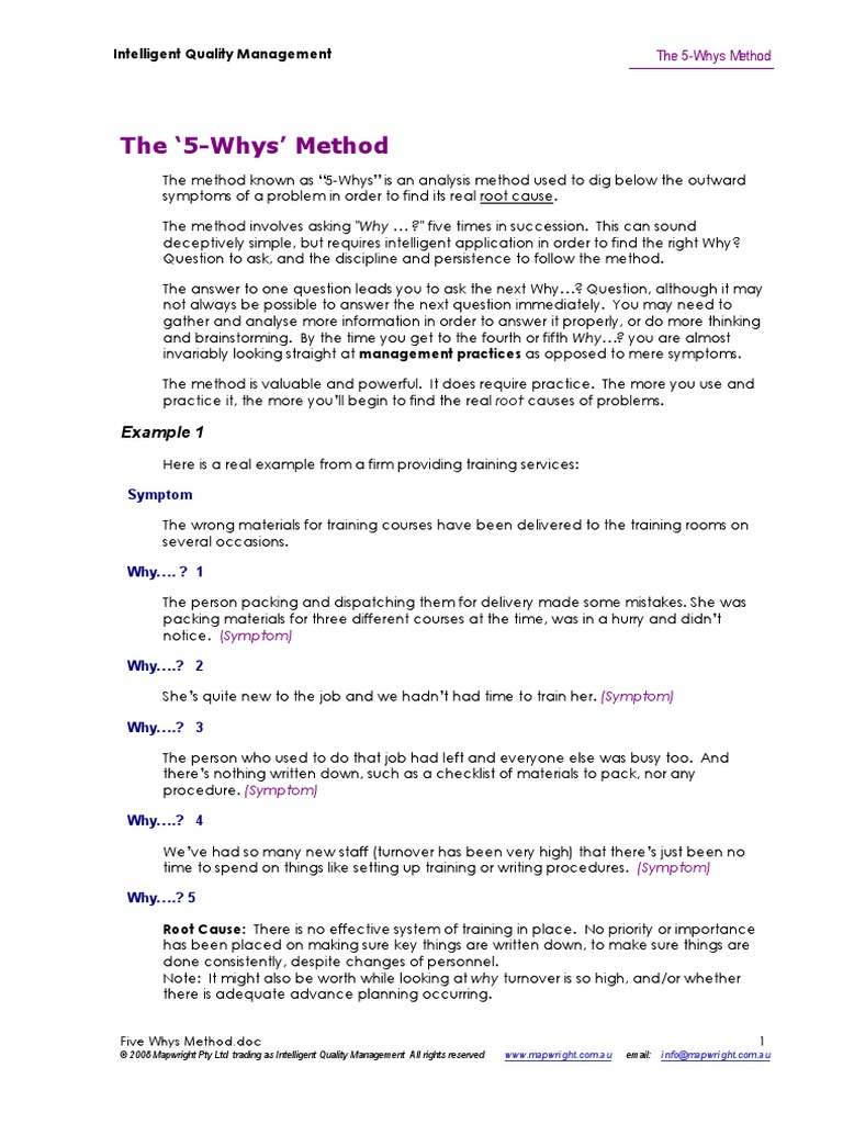 The 5-Whys' Method: Example 1 | Download Free PDF | Error | Business