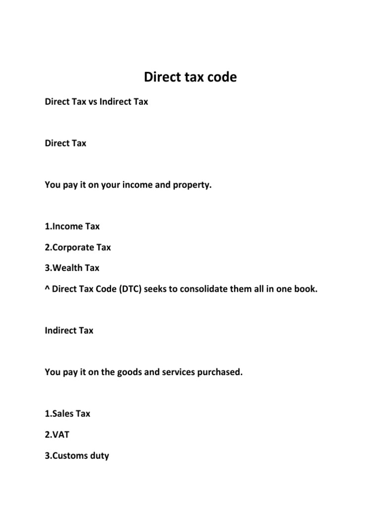 Direct Tax Code | PDF | Value Added Tax | Taxes