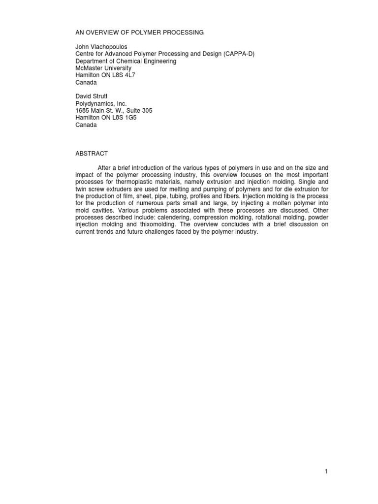 Overview of Polymer Processing | PDF | Extrusion | Viscosity