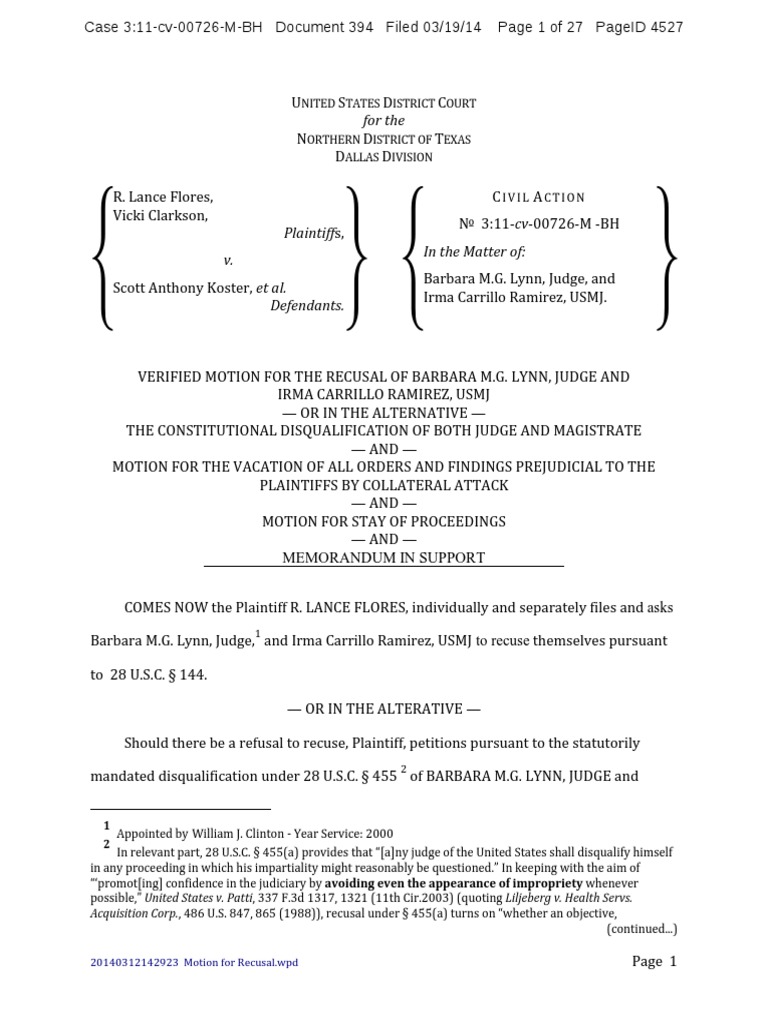 Doc. 394 - Recusal of Judge Lynn and Rameriz - Disqualification - MTN ...