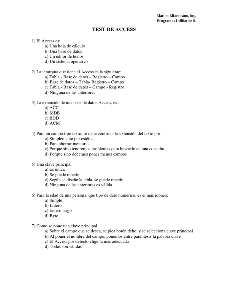 Test de Access para Estudiantes | PDF