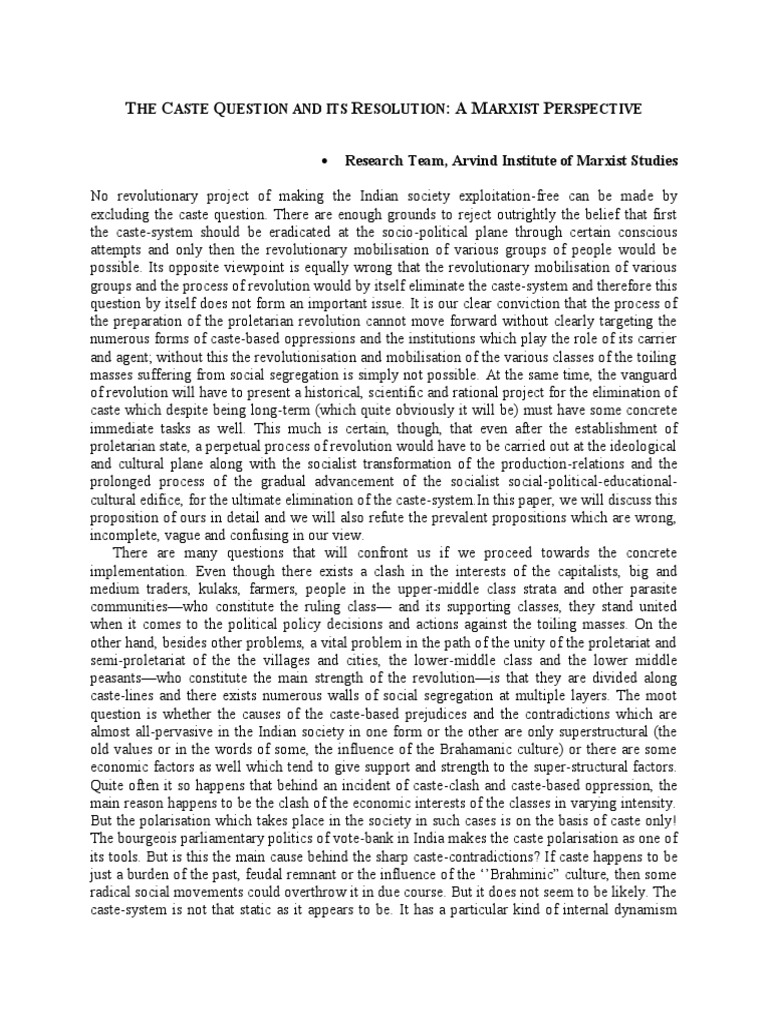 The Caste Question and Its Resolution: A Marxist Perspective | PDF ...
