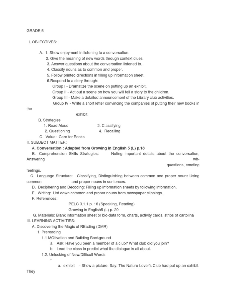 GRADE 5 Lesson Plan | PDF | Lesson Plan | Communication