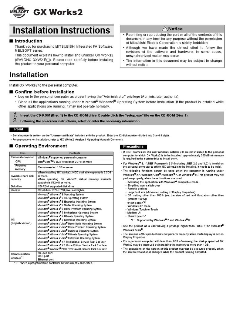 GX Works2 Installation Instructions BCN-P5713-J (05.2013) | PDF ...