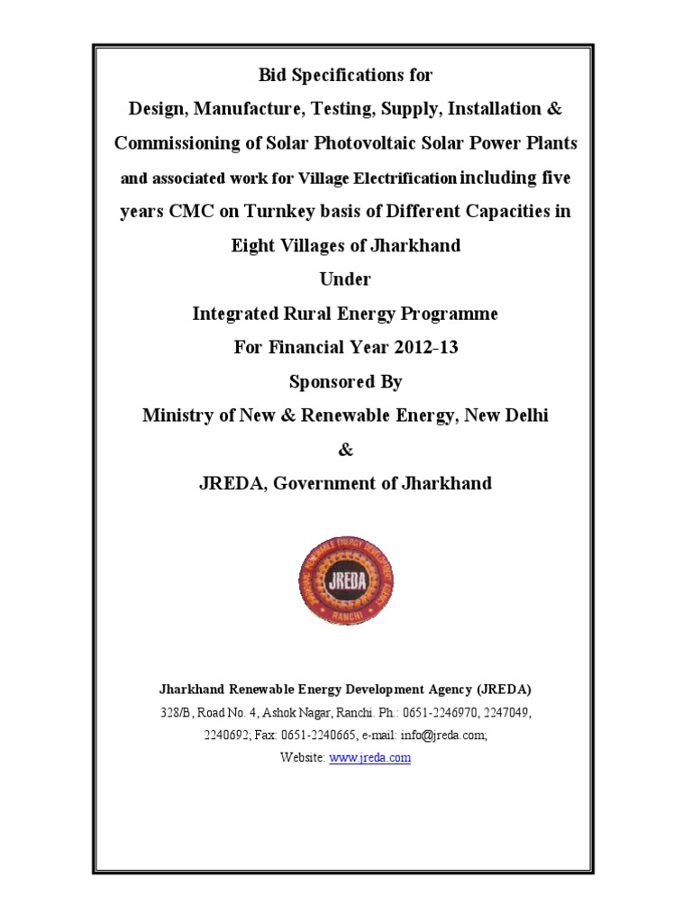 And Associated Work For Village Electrification: Jharkhand Renewable ...