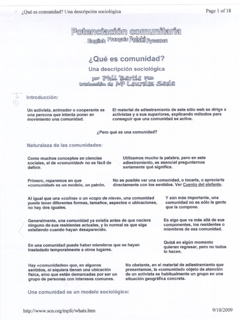 Qué Es Una Comunidad-Phil Bartle-Rec 2009 | PDF | Sociedad | Homo Sapiens
