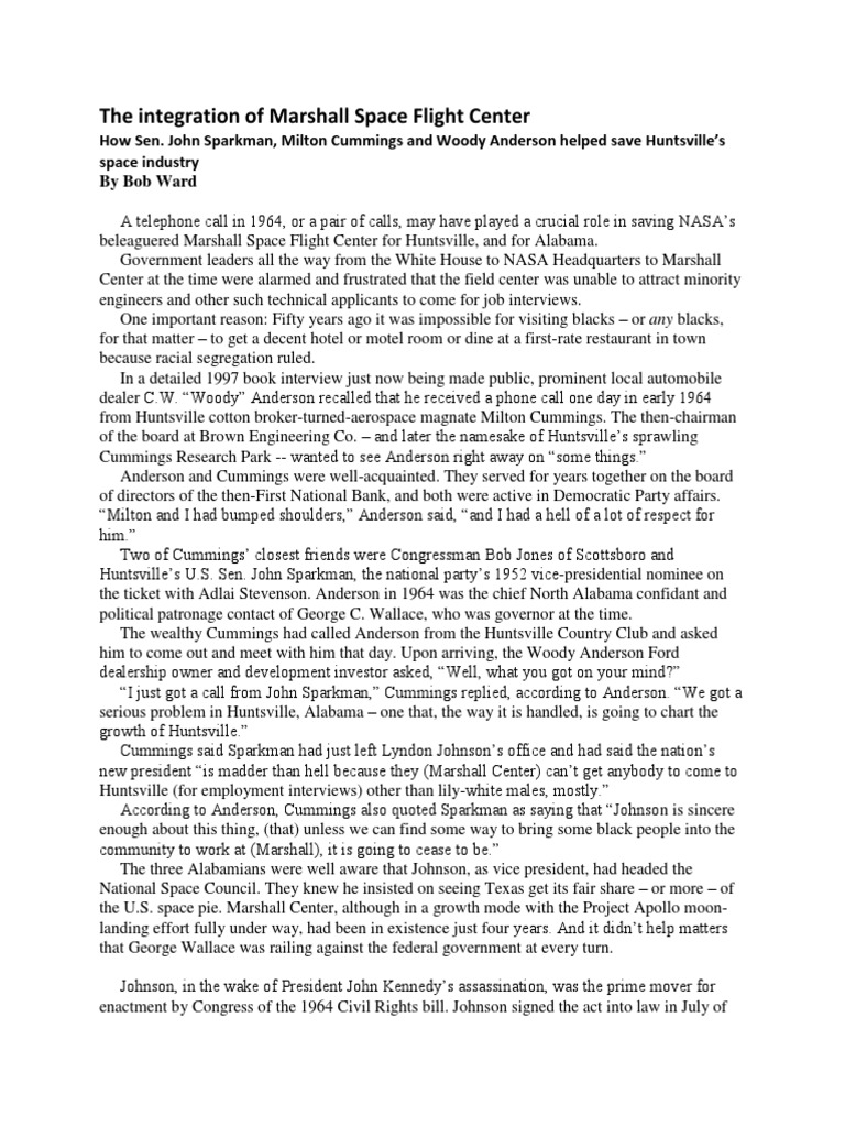 The Integration of Marshall Space Flight Center | PDF | Huntsville ...