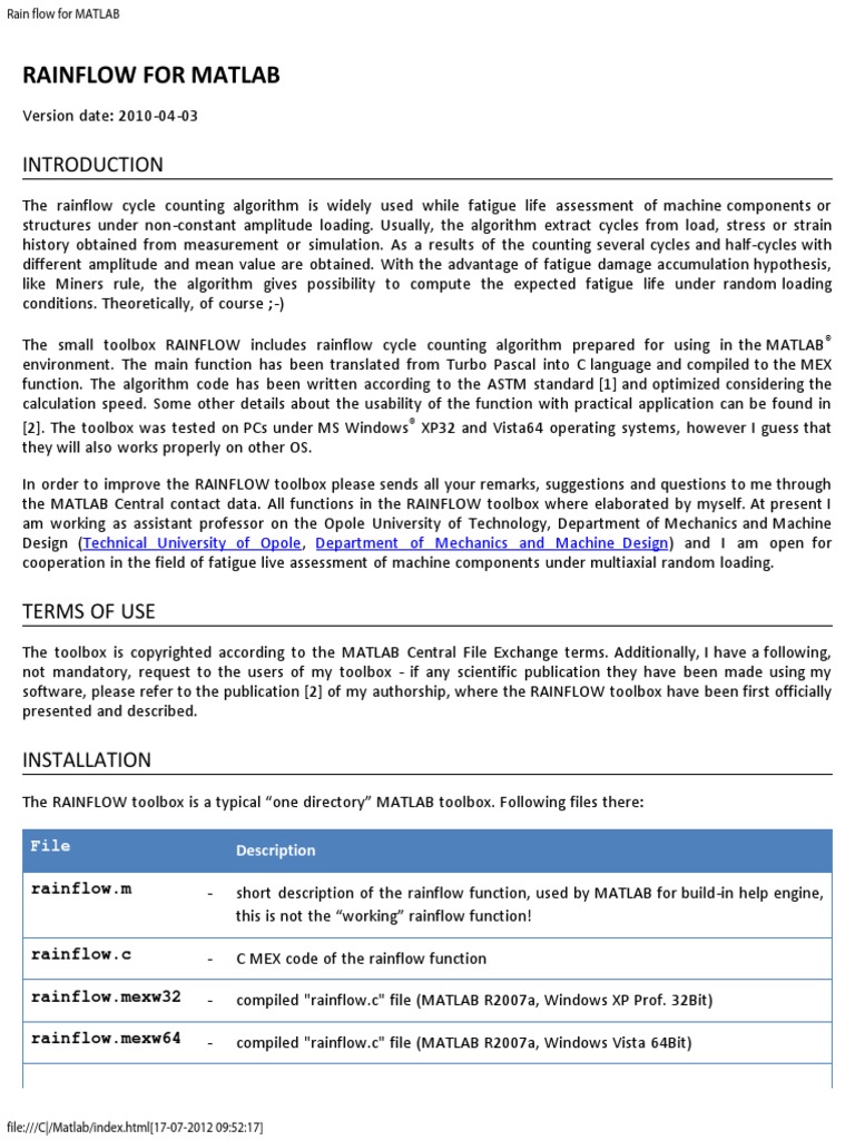 Rain Flow For MATLAB | PDF | Fatigue (Material) | Matlab