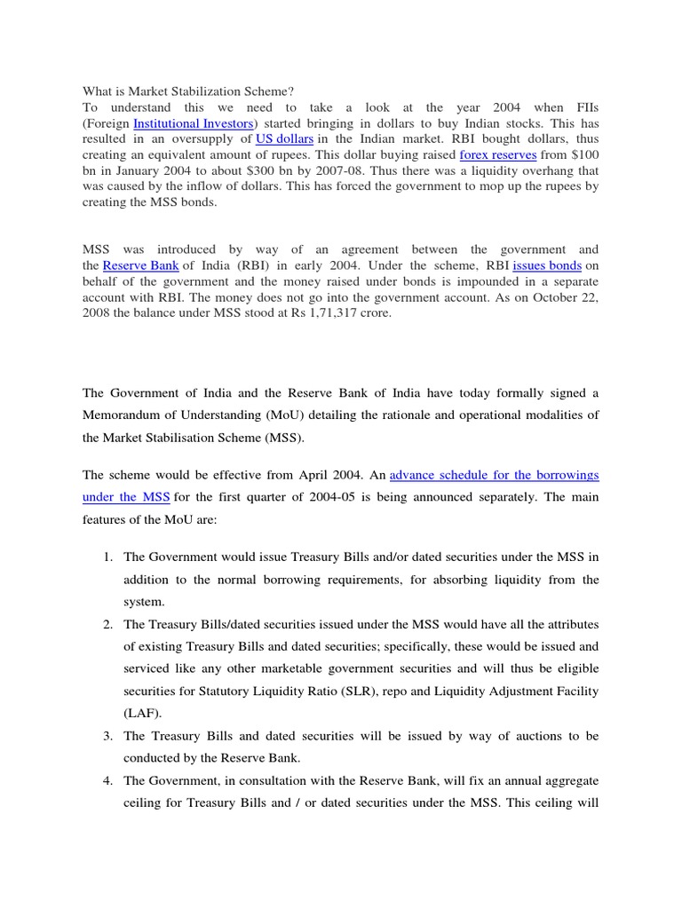 What Is Market Stabilization Scheme | PDF | Open Market Operation ...