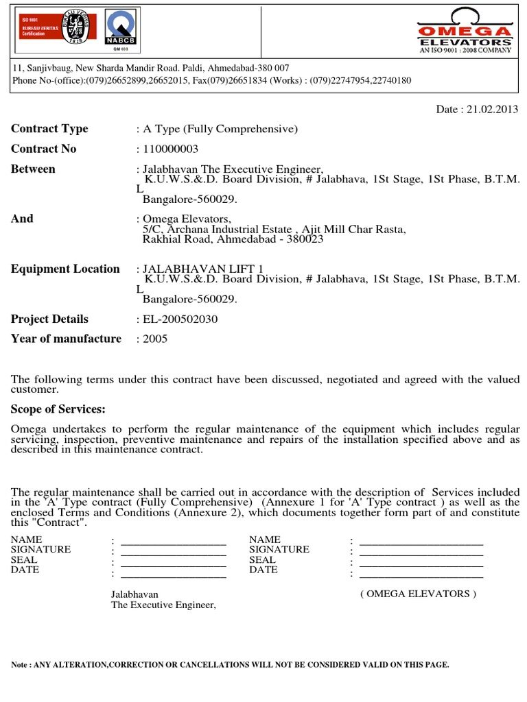 Comprehensive Lift Maintenance Contract | PDF | Maintenance | Elevator