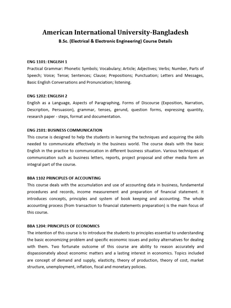 AIUB B.Sc. (EEE) Syllabus | PDF | Integral | Steam