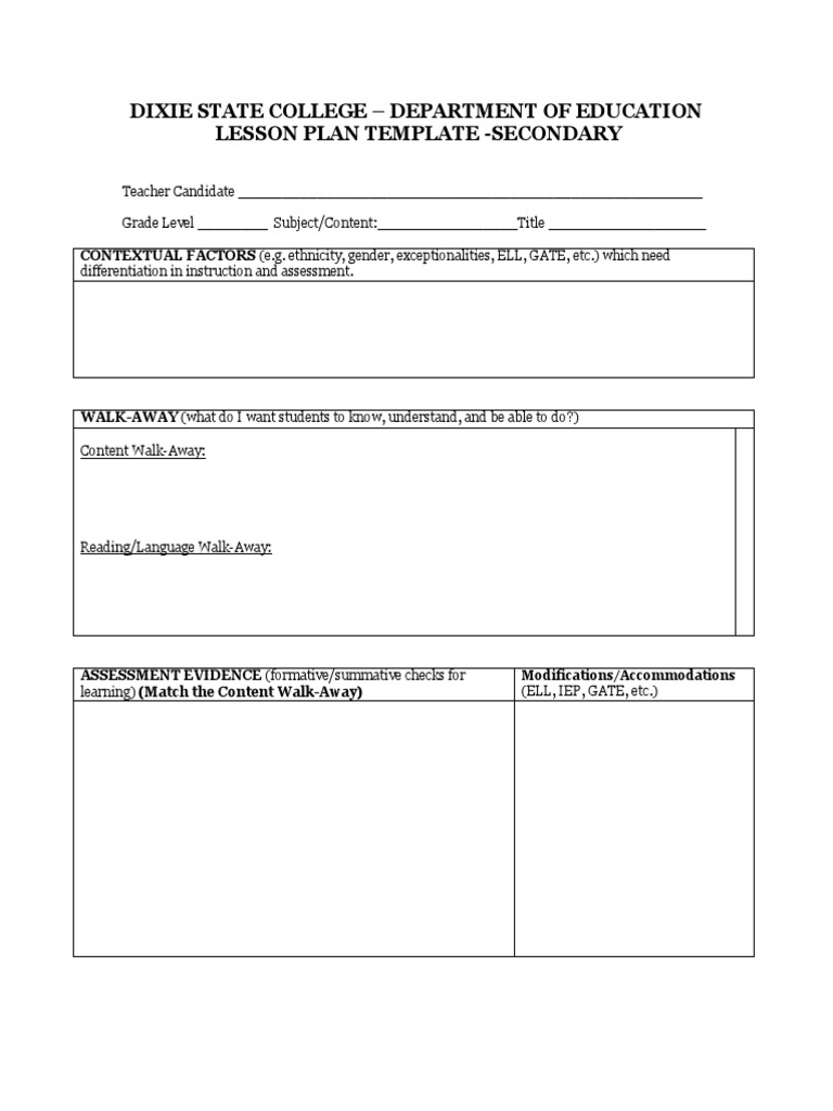 Lesson Plan Template Secondary | PDF